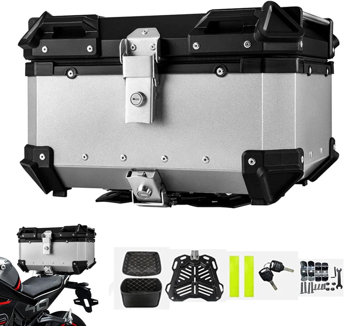 Test du top case moto universel 65L en aluminium : boîte de rangement ...